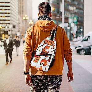 MoBlinko Sling Bag Cute Autumn Gnome Pumpkin Women Men Crossbody Bag Happy Fall Y'all Adjustable Sling Backpack Chest Bag for Hiking