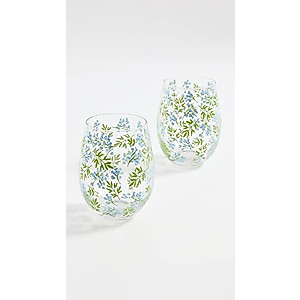 Two's Company Women's Countryside Stemless Wine Glass Set of 2, Blue/Green, One Size