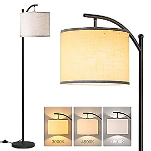 addlon Floor Lamp with 3CCT LED Bulb (9W), Lamp for Living Room with Beige Linen Lamp Shade, Modern Standing Lamp Floor Lamps for Bedrooms - Black