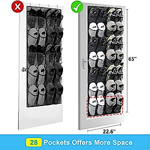 FIRCRE 28 Large Pockets Over The Door Shoe Organizer,Hanging Door Shoe Holder Rack with Mesh Pockets Size 65 x 23 Inch (1Pcs Black)