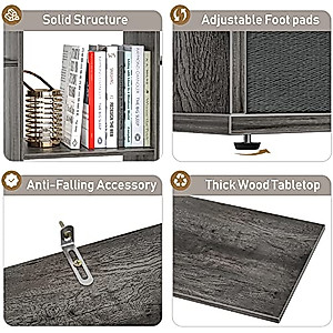 Unikito Book Shelf with 2 Drawers Free Standing Bookcase, Office Storage Shelf Organizer with 12 Open Bookshelf, Industrial Wood Book Case Display Rack for Bedroom, Living Room Home Office, Gray Oak