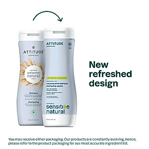 ATTITUDE Hair Shampoo for Sensitive Dry Scalp, EWG Verified, Soothing Oat, For Thin Hair, Naturally Derived Ingredients, Vegan and Plant-Based, Volume and Shine, Unscented, 16 Fl Oz