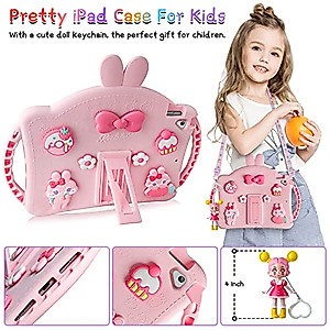 VOFUOE for iPad 6th 5th Generation Case, iPad 9.7 Case 2018 2017 with Dolls Shoulder Straps, Cute Rabbit Soft Silicone Tablet Cases Kids Girls for iPad Pro 2016/iPad Air 2th, iPad 6th/5th 9.7''-Pink