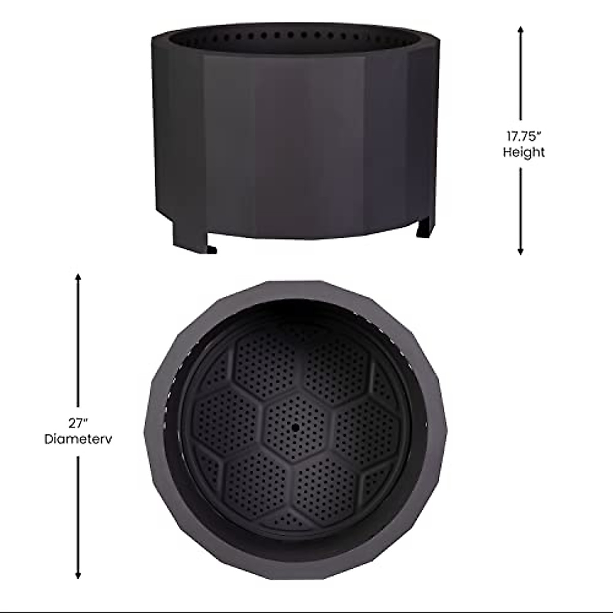 Flash Furniture Titus Commercial Grade Wood Burning Smokeless Outdoor Firepit - Black Finish - 27 inches - Portable - Waterproof Cover