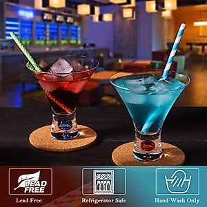 GBESTWOOW Martini Glasses Set of 4 - Christmas Gift Stemless Crystal Margarita Glasses 6oz Hand Blown Colored Cocktail Glasses Great for Martini, Margarita - Color Will Not Leak Off-Hand Wash Only