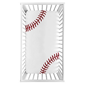 Sweet Jojo Designs Baseball Boy Fitted Crib Sheet Baby or Toddler Bed Nursery Photo Op - Red and White Americana Sports