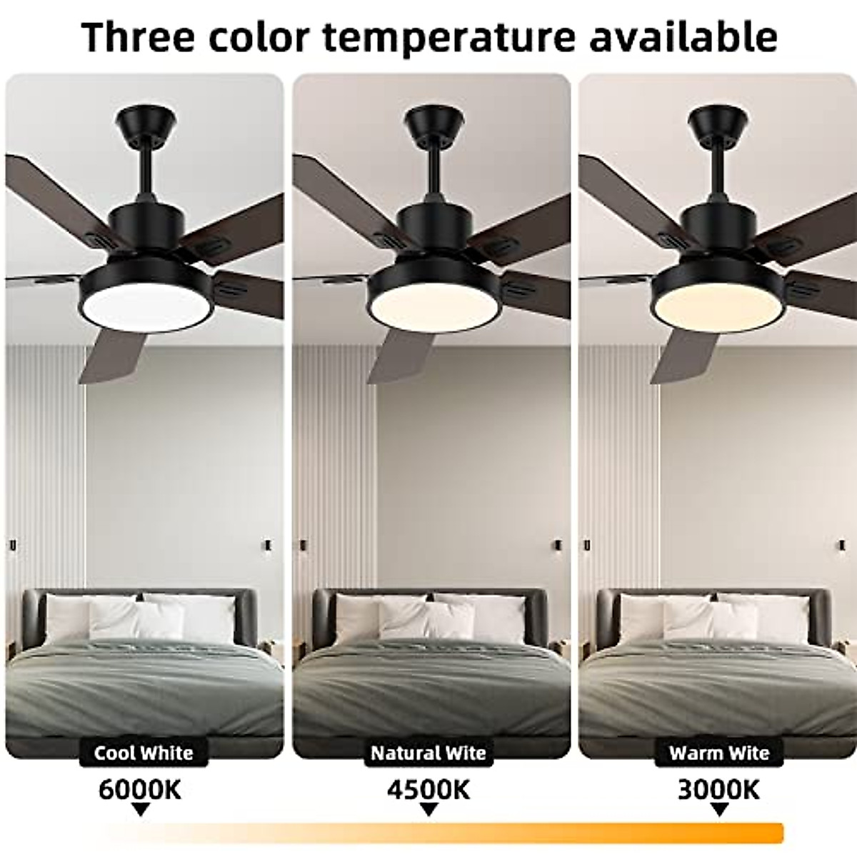 BECLOG Black Outdoor Ceiling Fans, 52" Ceiling Fans with Lights, 6-Speed Reversible DC Motor-Black