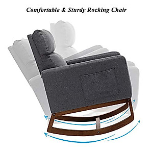 Artechwoks Rocking Chair Mid-Century Modern Fabric Nursery Rocker Armchair Upholstered High Tall Back Retro Accent Glider Rocker with Wood Base Padded Seat Comfortable for Living Room Bedroom, Grey