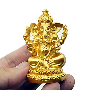 Gold Lord Ganesha Statues, Buddha Elephant Hindu God Sculpture Figurines Resin Home Garden Decoration Feng Shui Ornaments