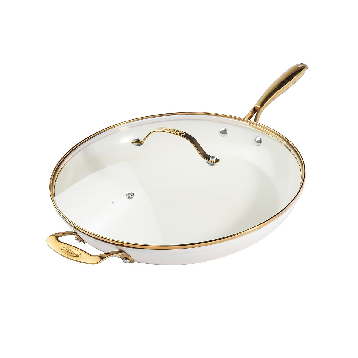 GOTHAM STEEL 14 Inch Non Stick Frying Pans Nonstick Frying Pan, Nonstick Pan with Lid, Cooking Pan, Nonstick Skillet, Non Stick Pan, PFOA Free Ceramic Pan for Cooking, Dishwasher Safe, Cream White