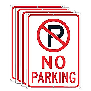 No Parking Sign With Symbol Sign (4 PACK), 14 x 10 Inches Reflective .40 Rust Free Aluminum, UV Protected, Weather Resistant, Waterproof, Durable Ink，Easy To Mount