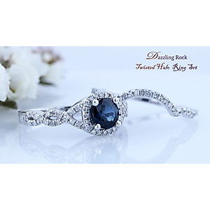 Dazzlingrock Collection 5.8mm Round Blue Sapphire & White Diamond Infinity Swirl Halo Wedding Ring Set for Women in 14K White Gold Size 9