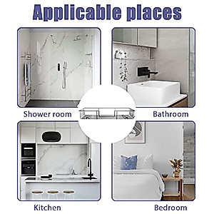 Adhesive Shower Shelves with 6 Hooks,Shower Caddy Wall Mounted Shampoo Holder,No Drilling Rustproof SUS 304 Stainless Steel Bathroom Shower Organizer Storage for Bathroom ,Toilet and Kitchen -2 Pack