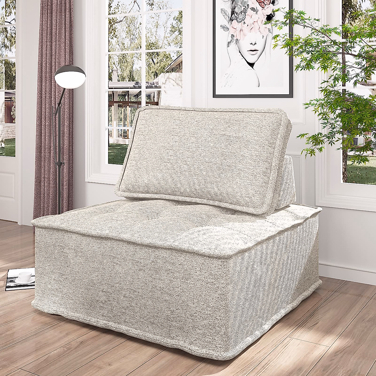 Mixoy Modular Sectional Sofa, Couch for Living Room Office Apartment Resting,1 PCS DIY Combination Oversized Sleeper Sofa Bed, Comfy Floor Couch | Beige