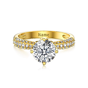 ELFRONT Personalized Engagement Rings for Women Moissanite 1 Carat 10K 14K 18K Gold 925 Sterling Silver Wedding Anniversary Rings with Engraved Name Ring (Yellow Gold, 14K Solid Gold)
