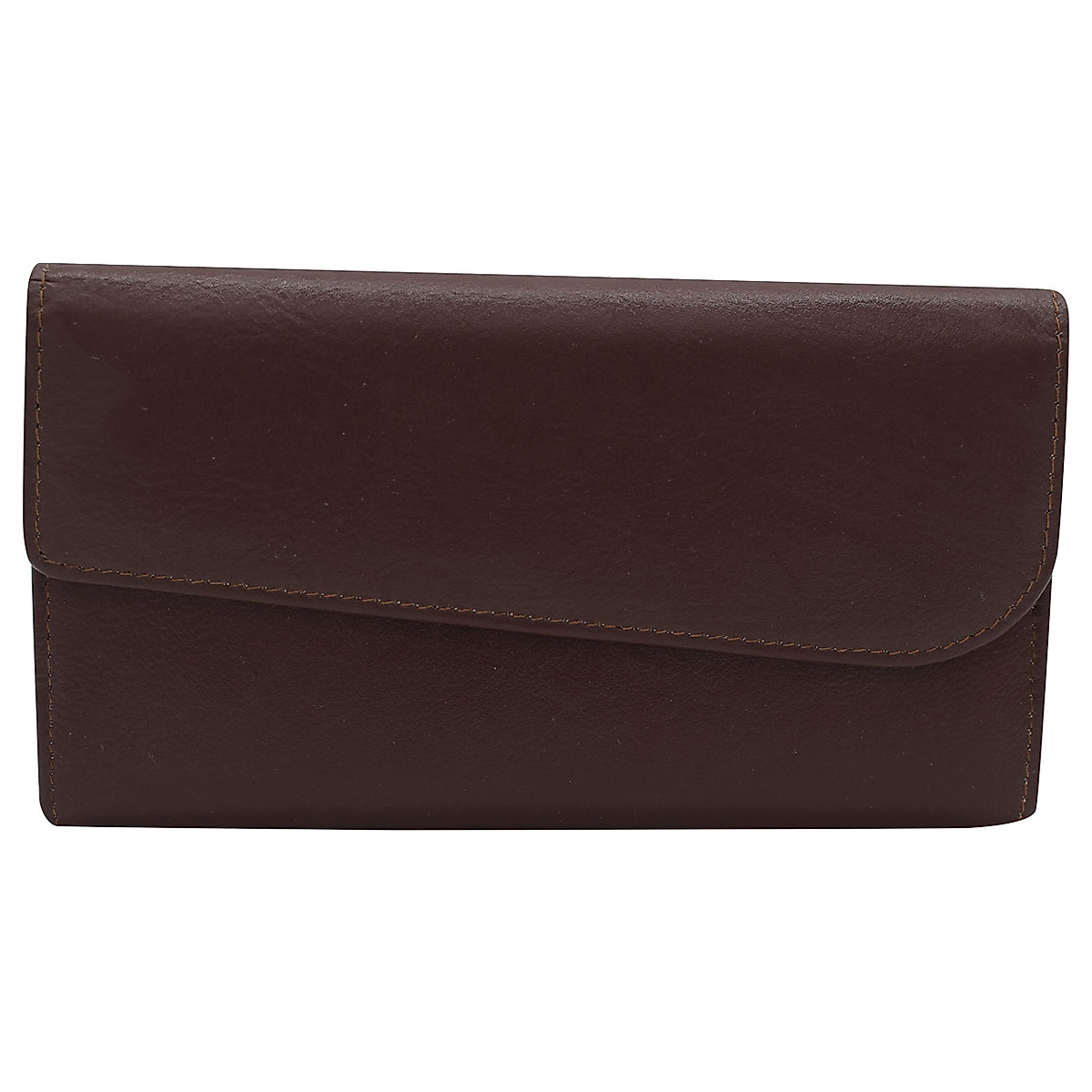MARSHAL Women's Genuine Leather RFID Trifold Checkbook Slim Wallet for Ladies (Brown)