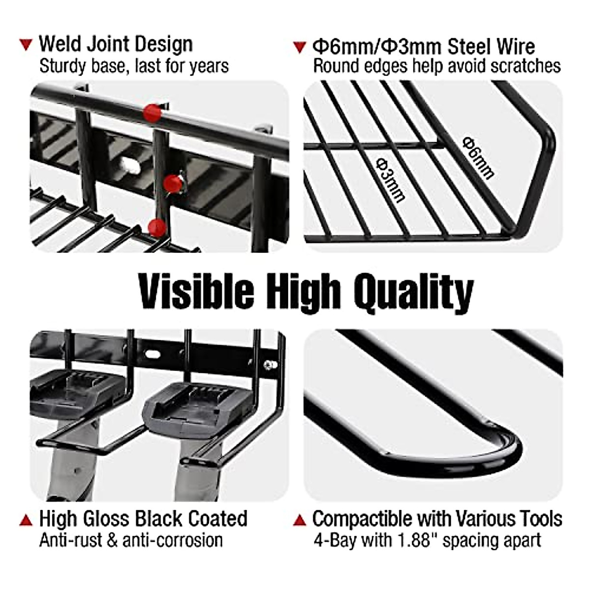 UNITEDPOWER Wall Mounted Power Tool Organizer Holder, Heavy Duty Utility Storage Rack for Battery Powered Hand Tools, Cordless Drill Rack and Tool Shelf w/Compact Design, Perfect for Father's Day