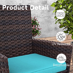 Trumbeak 10 Piece Outdoor Dining Set,Rattan Patio Conversation Set of 8 Chairs,Patio Dining Table and Chairs w/Cushions,Square Glass Tabletop,Umbrella Cutout for Patio,Blue