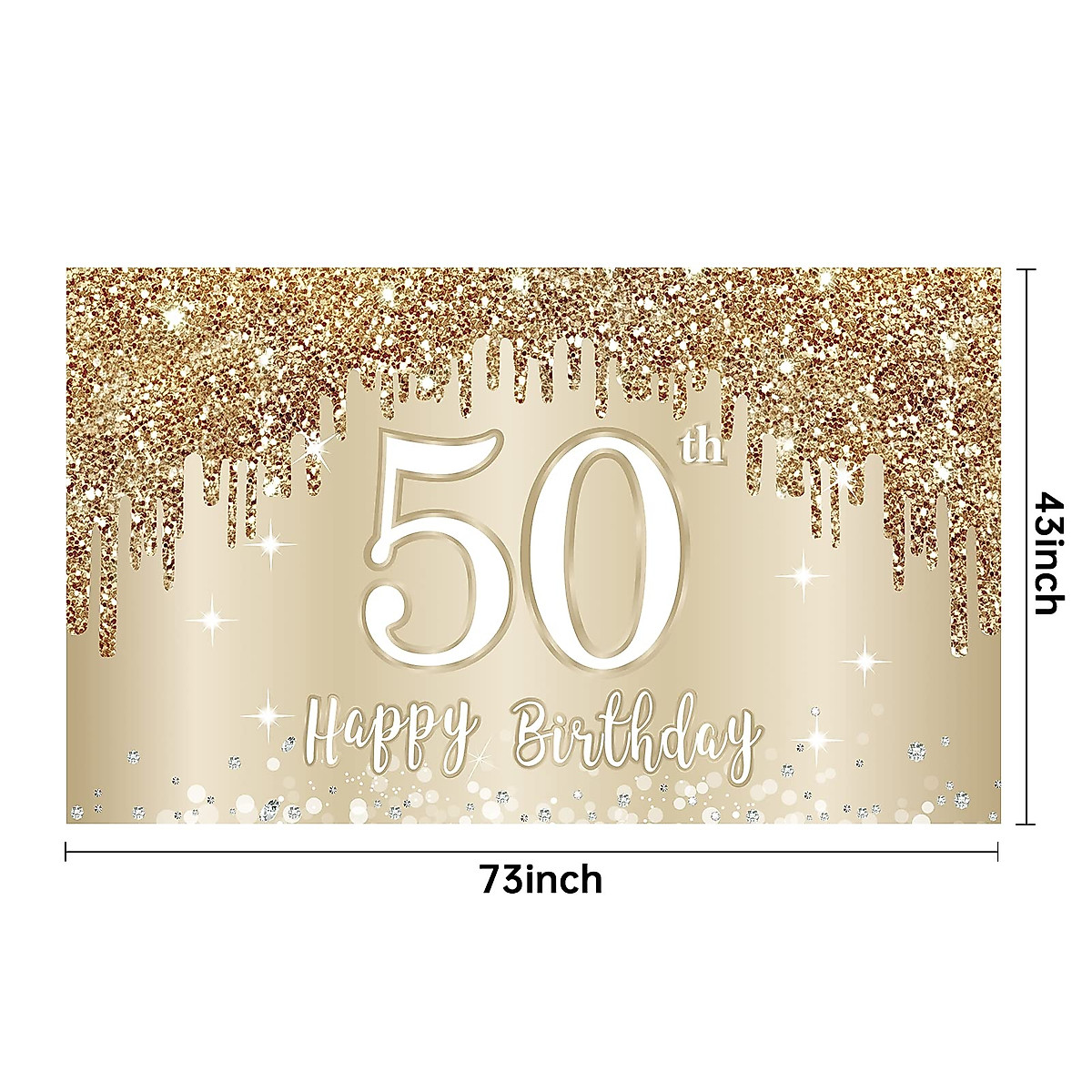 Happy 50th Birthday Banner Backdrop Decorations for Women, Gold White 50 Birthday Sign Party Supplies, Fifty Year Old Birthday Photo Booth Background Poster(72.8 x 43.3 Inch)