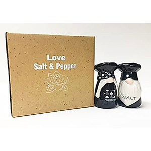 KARALIN Ceramic Salt & Pepper Shaker Sets Tabletop Accessories Cute Gnomes Chef Design Family Gifts with Gift Box ready (Black & White)