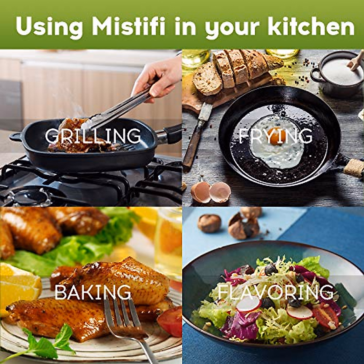 Mistifi Oliver Oil Sprayer for cooking, Spray bottle 6oz, Non-Aerosol Refillable Dispenser Oil Mister FS601 Green Vegetable