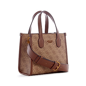 GUESS(ゲス) Silvana Mini Tote, Latte Logo/Brown