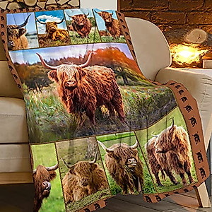 Highland Cow Throw Blanket Highland Cow Animal Plush Blanket Gifts for Girls Women Adults Highland Cattle Fleece Blanket Soft Cozy Warm Cow Blanket Decor for Couch Bed Dorm Sofa 40''X50''
