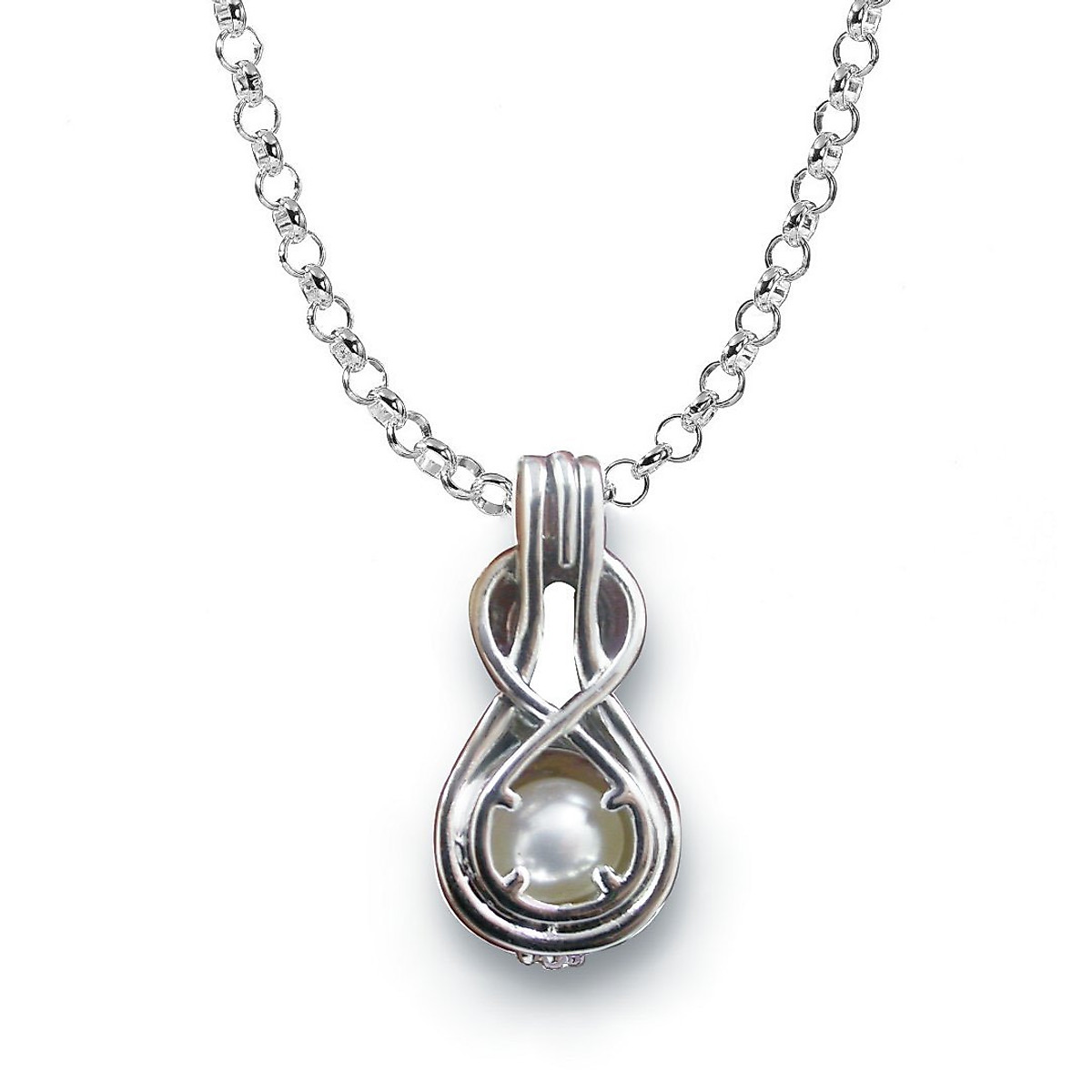 Pearlina Infinity Cultured Pearl Oyster Necklace Set Silver-tone Cage Locket W/Stainless Steel Chain 18"
