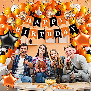 Orange Birthday Decorations Halloween Birthday Party Supplies Orange Black Happy Birthday Banner Balloons Arch Kit Fringe Curtain for Fall Autumn Halloween Birthday Baby Shower Party Decorations