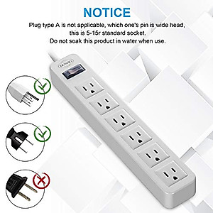 Outdoor Power Strip Waterproof, Weatherproof Surge Protector Power Strips and Electric Shock Proof Outdoor Outlet with 6ft Extension Long Cord/Cable for Bathroom, Garden, Kitchen, Patio [6 Outlets]