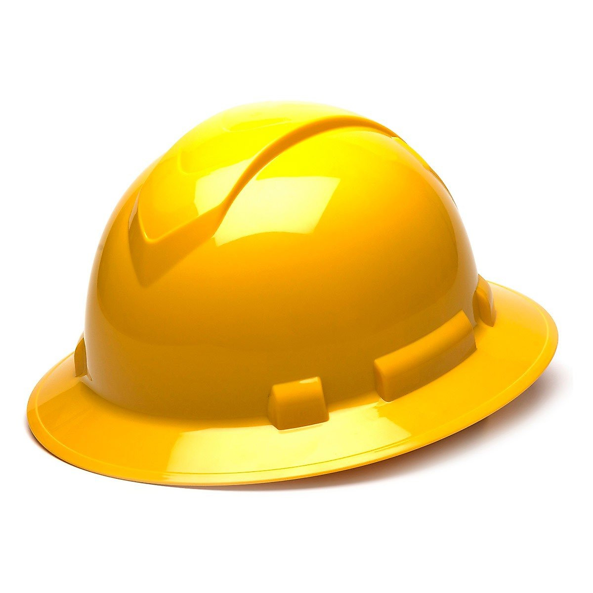 PYRAMEX Ridgeline Full Brim Hard Hat, 4-Point Ratchet Suspension, Yellow