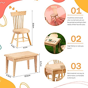Zhanmai 21 Pcs Dollhouse Miniature Table and Chairs Dollhouse Plates Knives Spoons Forks 1/12 Scale Wooden Table Miniature Mini Dollhouse Accessories for DIY Kitchen Dollhouse Decoration