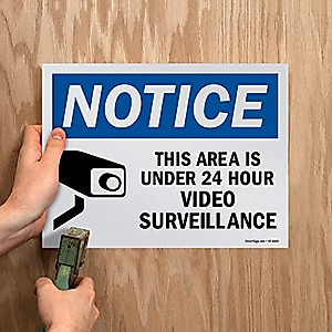 SmartSign (Pack of 5) 9 x 12 inch “Notice - This Area Is Under 24 Hour Video Surveillance” Sign, Screen Printed, 10 mil Polystyrene Plastic, Blue/Black on White