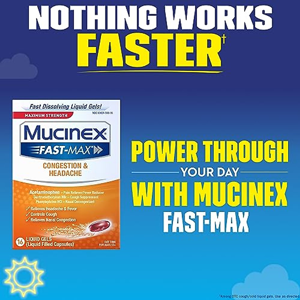 Mucinex Fast-Max Max Strength, Congestion & Headache Liquid Gels, 16ct