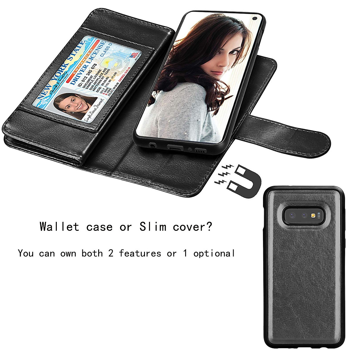 NJJEX Wallet Case for Galaxy S10E, for Galaxy S10E 5.8" Case, PU Leather [9 Card Slots] Credit Holder Flip Folio [Detachable][Kickstand] Magnetic Phone Cover & Wrist Strap for Samsung S10E [Black]