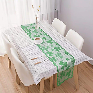 Vedran St Patricks Day Table Runner Decoration, Lace Embroidery Table Runners with Green Irish Shamrock 71 x 13 Inch for St Patricks Day Holiday and Spring Decorations