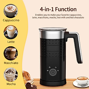 4 in 1 Electric Milk Frother: 10oz/350 mL Large Capacity Electric Milk Steamer for Hot and Cold Milk Froth - Automatic Milk Frother & Warmer for Latte, Cappuccinos, Macchiato, Hot Chocolate