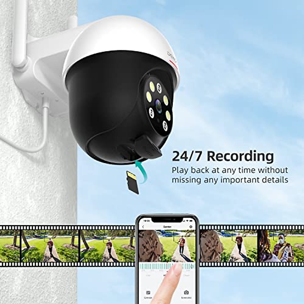 DEKCO 2K Security Camera Outdoor, WiFi Surveillance & Security Camera Pan & Tilt 360° View, 3MP Home Security Camera with Motion Detection Auto Tracking Smart Alerts, 2-Way Audio, IP66 Weatherproof