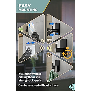 Menz 6-Pack Towel Hooks for bathrooms, Black - Durable Adhesive Hooks, Adhesive Wall Hooks, Adhesive Towel Hooks, Waterproof Stick on Hooks