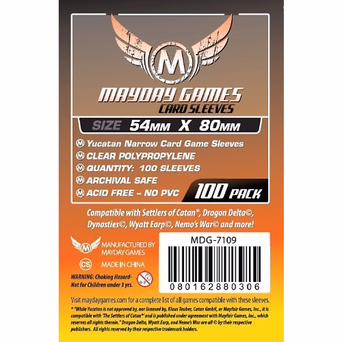 Yucatan Narrow Card Game Sleeves 54 X 80 MM (100 pack) for Settlers of Catan