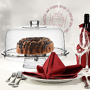 Homeries Acrylic Cake Stand with Dome Cover (6 in 1) Multi-Functional Serving Platter and Cake Plate - Use as Cake Holder, Salad Bowl, Platter, Punch Bowl, Desert Platter, Nachos & Salsa Plate,