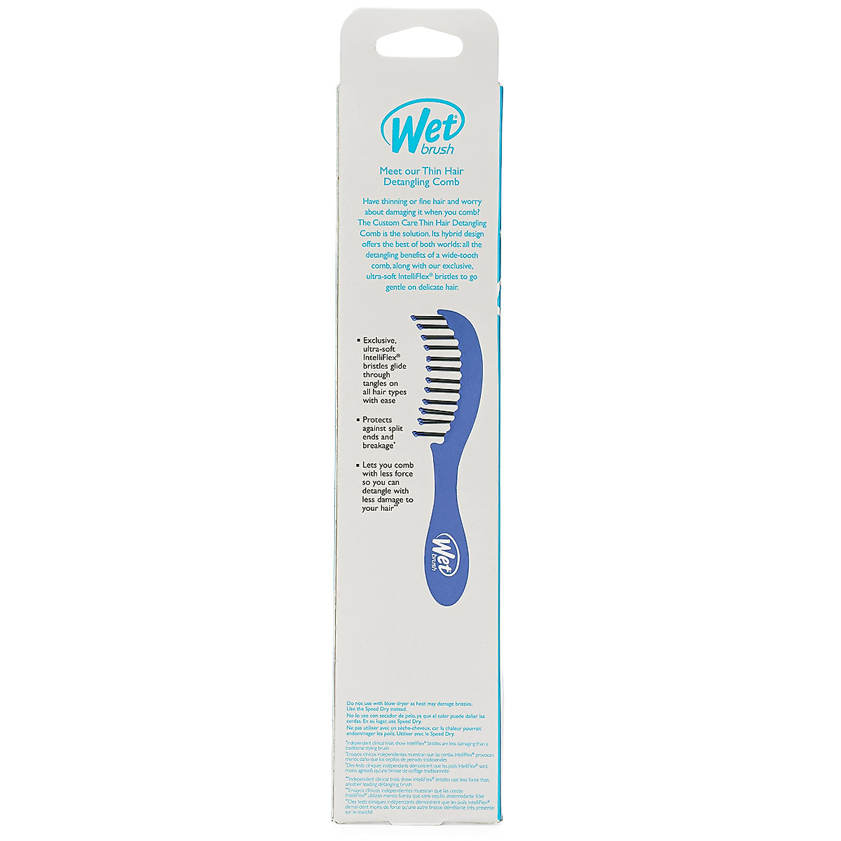 Wet Brush Thin Detangler Comb - Purple, Custom Care - All Hair Types - Ultra-Soft IntelliFlex Bristles Glide Through Tangles with Ease - Pain-Free Comb for Men, Women, Boys and Girls
