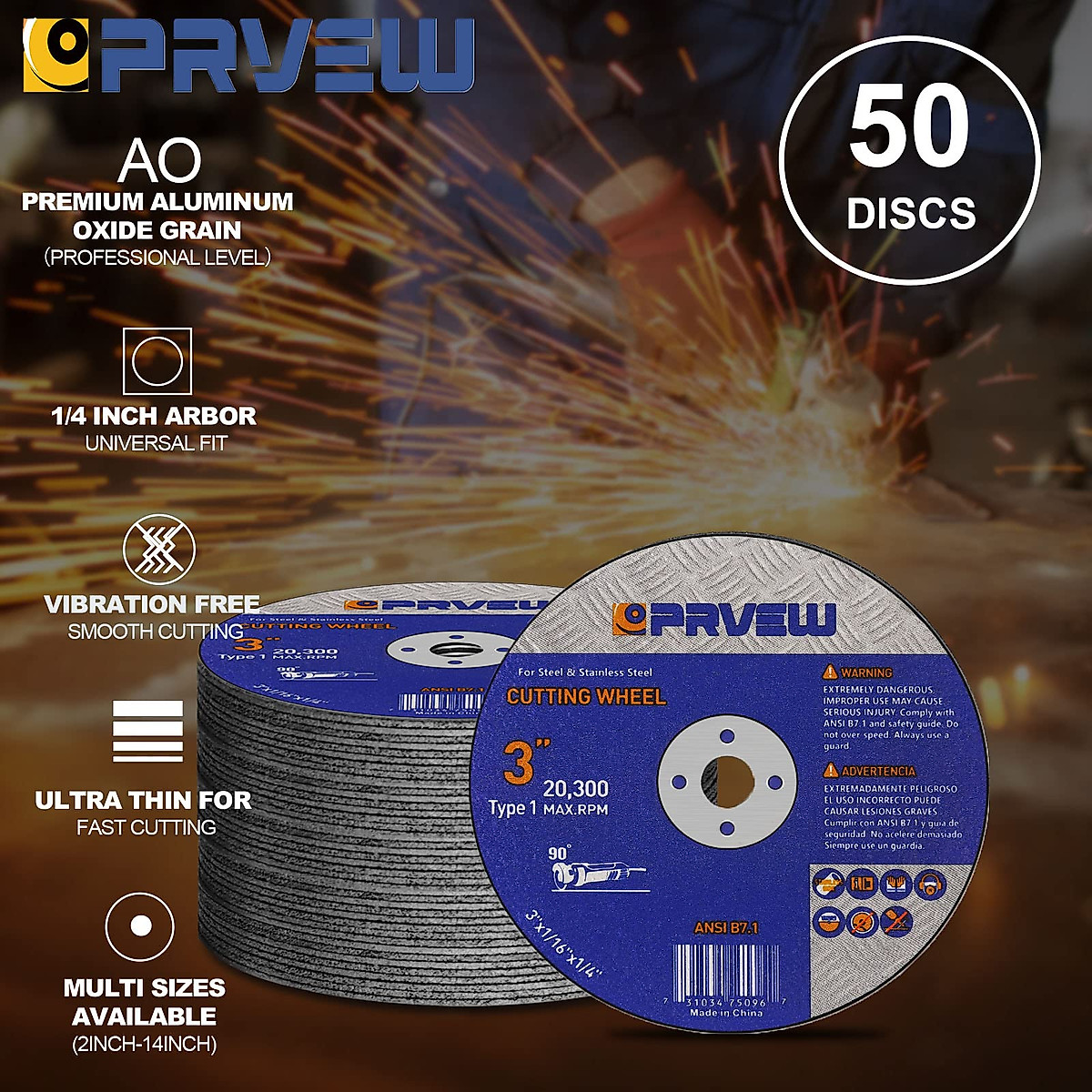 PRVEW 25-Pack 6 Inch Cut Off Wheels,6"x0.045"x7/8"Cutting Wheels, Angle Grinder Cutting Disc General Purpose Cut-Off Wheel(6-Inch)