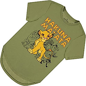 Disney Ladies Lion King Fashion Shirt - Ladies Classic Hakuna Matata Clothing Lion King Simba Mufasa Timon and Pumba Curved Hem Tee (Olive, Small)