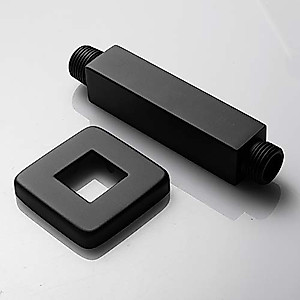 KATAIS Matte Black Shower Arm with Flange, Square - Stainless Steel Ceiling Mounted Extension Pipe for Rainfall Shower Head, 4 inch