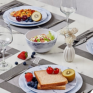 TP 12-Piece Dinnerware Set, Melamine Dishes Set with Bowls and Plates, Non-breakable Lightweight Dinner Service for 4, Marble Pattern