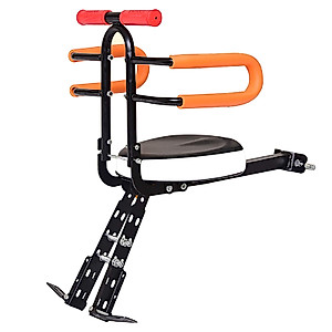 Front Mounted Child Bike Seats, Foldable Baby Kids' Bicycle Carrier with Guardrail and Pedal for Mountain Bikes, Hybrid Bikes, Fitness Bikes