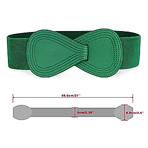 Allegra K Interlock Buckle 8-shaped Faux Leather Elastic Belt Cinch Waistband for Lady Fit Waist Girth:25"/63.5cm-37"/94cm Green
