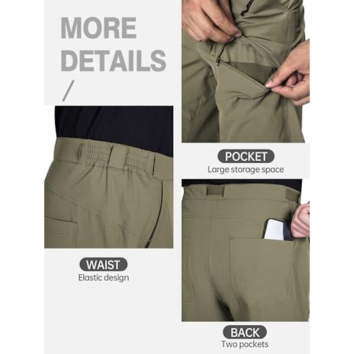 FREE SOLDIER Men's Outdoor Cargo Hiking Pants with Belt Lightweight Waterproof Quick Dry Tactical Pants Nylon Spandex (Mud 32W/32L)