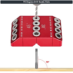 SLIIMU 30 45 90 Degree Angle 4 Sizes Drill Hole Guide Jig for Angled and Straight Hole, Portable Deck Cable Railing Lag Screw Drilling Template Block For Horizontal Cable Wood Post,Stair Wire Handrail